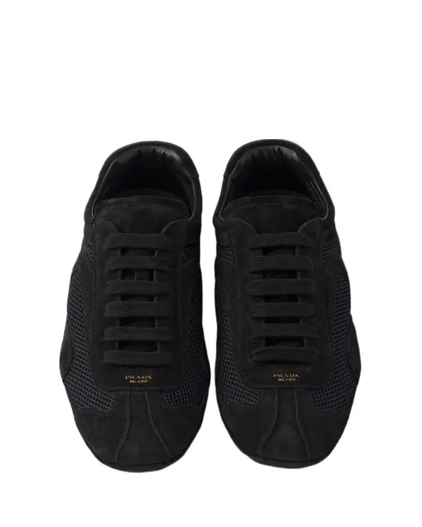 Prada Montecarlo Re-edition 2005 Suede And Mesh Lace-up Sneakers - Black