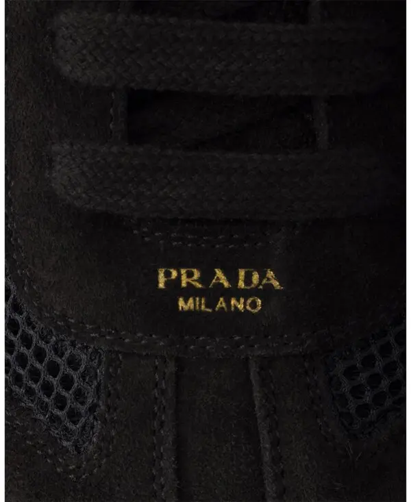 Prada Montecarlo Re-edition 2005 Suede And Mesh Lace-up Sneakers - Black