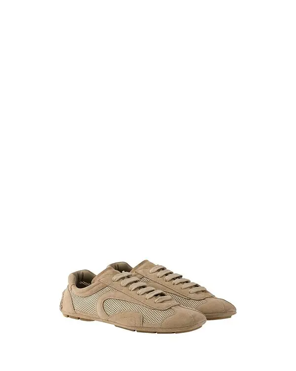 Prada Montecarlo Re-edition 2005 Suede And Mesh Lace-up Sneakers - Neutral