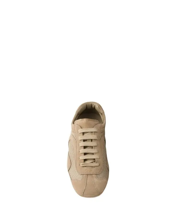 Prada Montecarlo Re-edition 2005 Suede And Mesh Lace-up Sneakers - Neutral