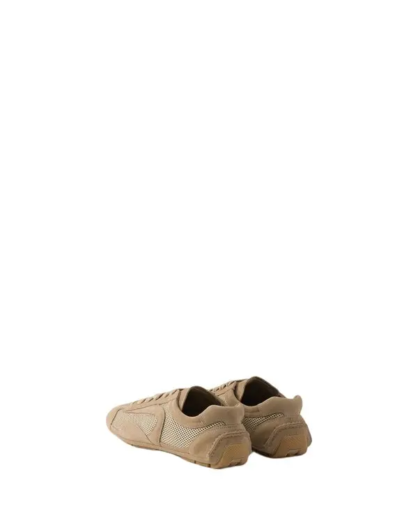 Prada Montecarlo Re-edition 2005 Suede And Mesh Lace-up Sneakers - Neutral
