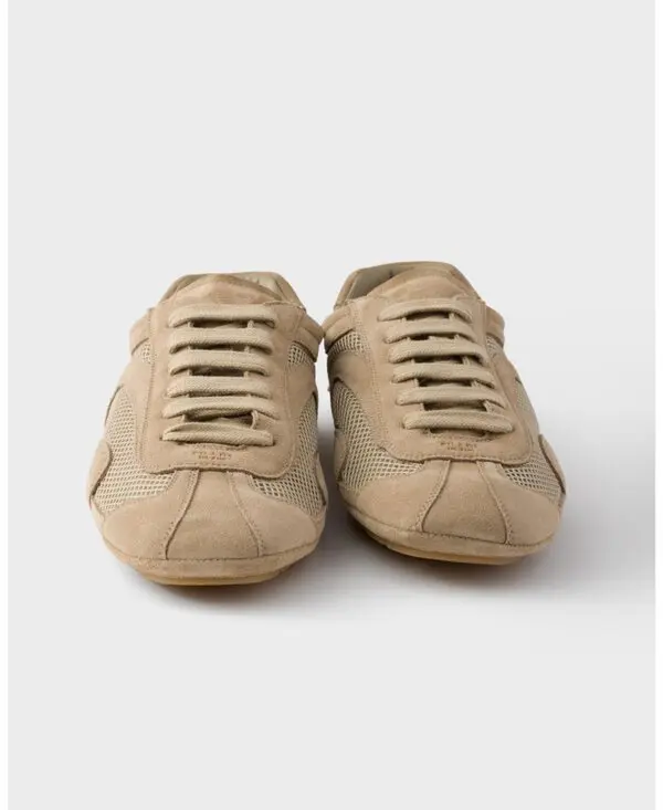 Prada Montecarlo Re-edition 2005 Suede And Mesh Lace-up Sneakers - Neutral
