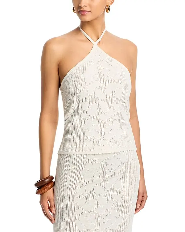 Aqua Placed Crochet Halter Top Exclusive - Ivory