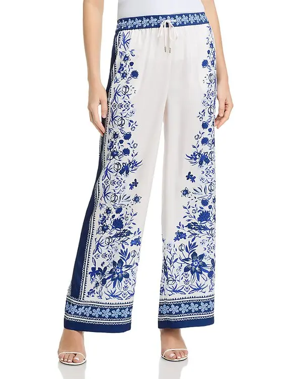 Aqua Floral Print Wide Leg Pants - Blue Multi