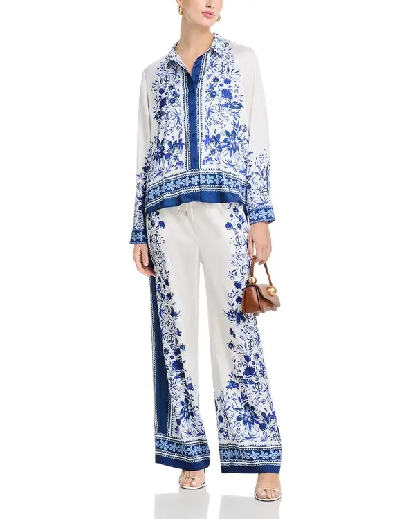 Aqua Floral Print Wide Leg Pants - Blue Multi