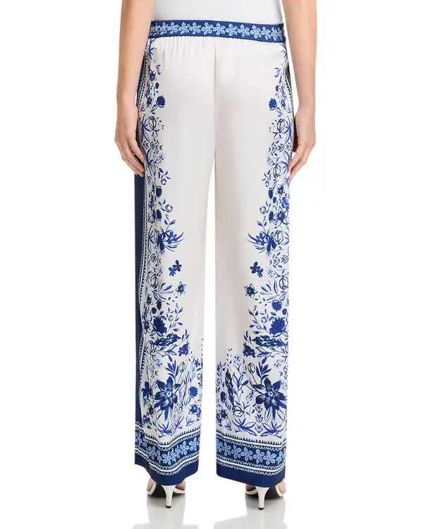 Aqua Floral Print Wide Leg Pants - Blue Multi