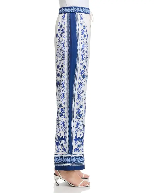 Aqua Floral Print Wide Leg Pants - Blue Multi