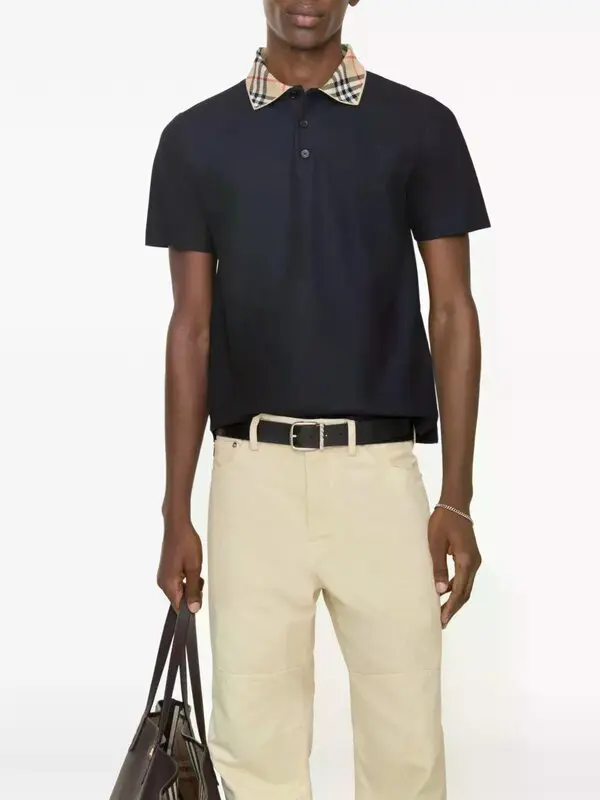 Burberry Check-collar Cotton Polo Shirt - Blue