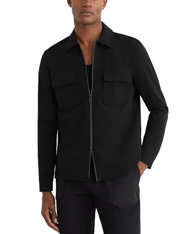 REISS Technical Zip Overshirt - Black