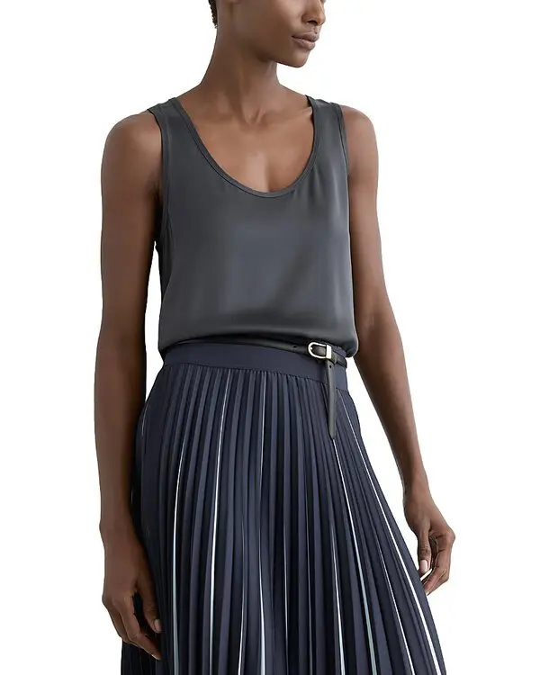 REISS Ruby Silk Front Cami - Navy