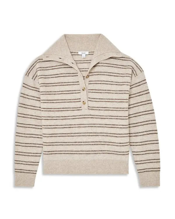 REISS Evana Striped Wool & Cashmere Collared Sweater