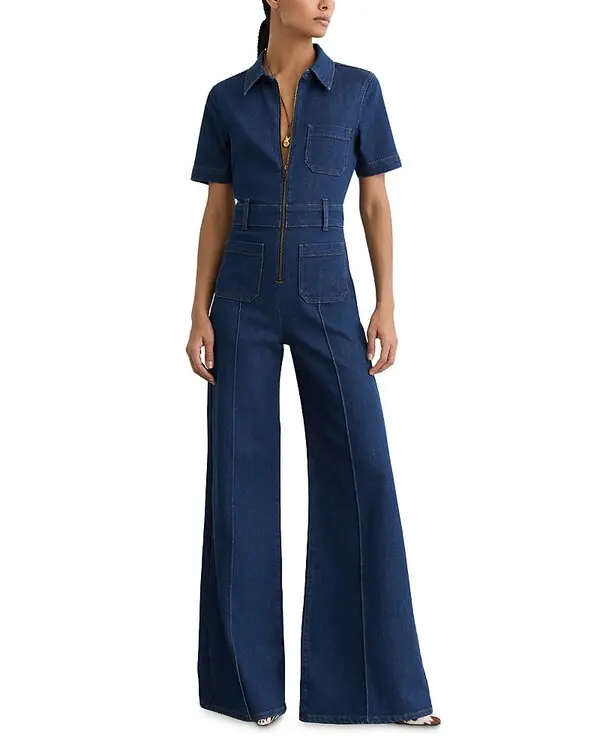 REISS Danie Denim Jumpsuit - Indigo Blu