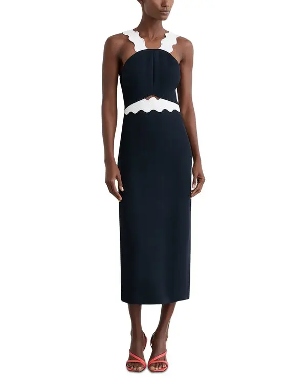 REISS Dillon Contrast Bodycon Midi Dress - Navy/ivory