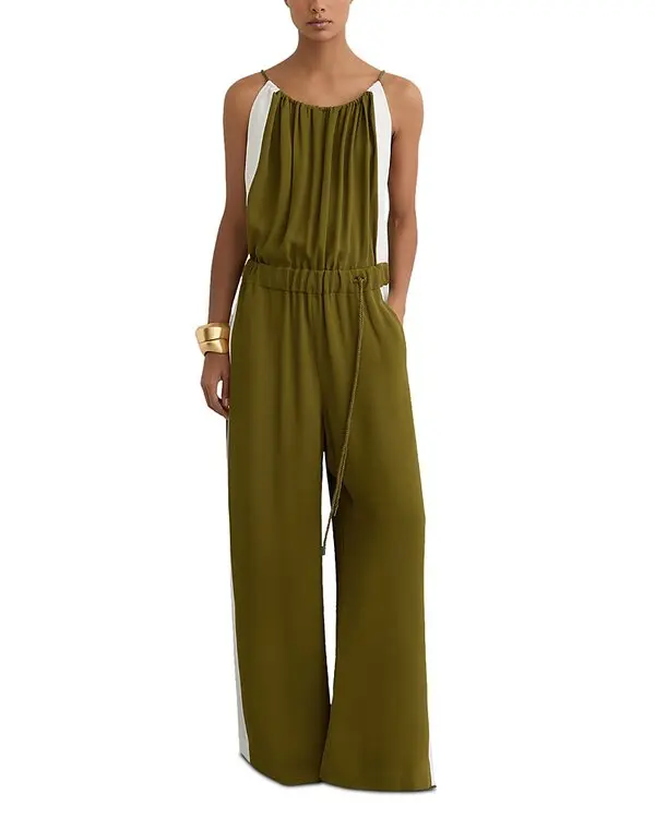 REISS Inez Color Block Jumpsuit - Green/cream