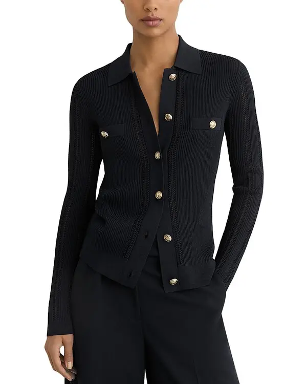 REISS Harri Stitched Top With Button Detail