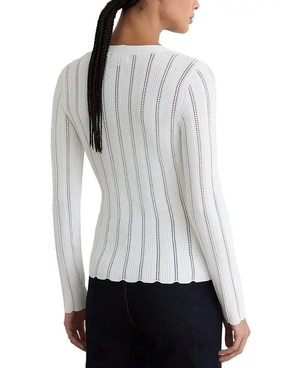 REISS V-neck Ribbed Knit Jumper With Scallop Edge - White
