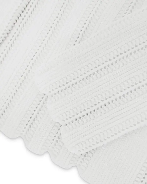 REISS V-neck Ribbed Knit Jumper With Scallop Edge - White