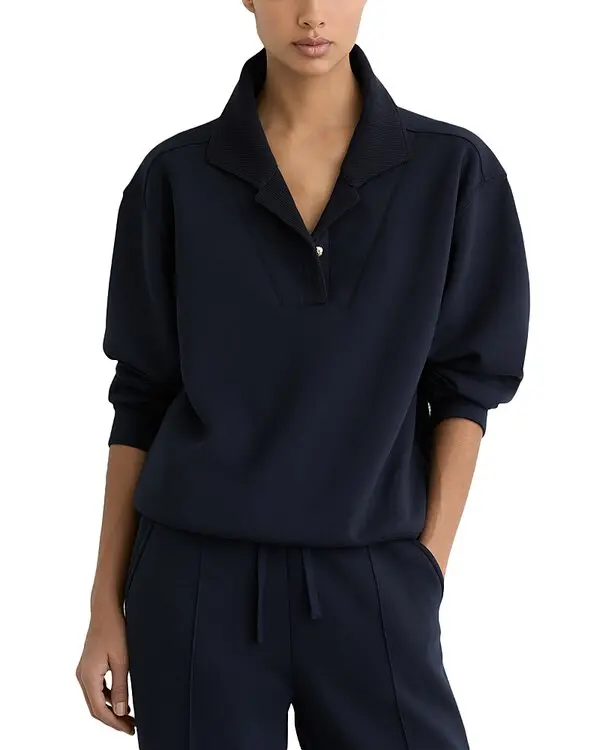 REISS Bella Sweatshirt With Stand Collar - Navy