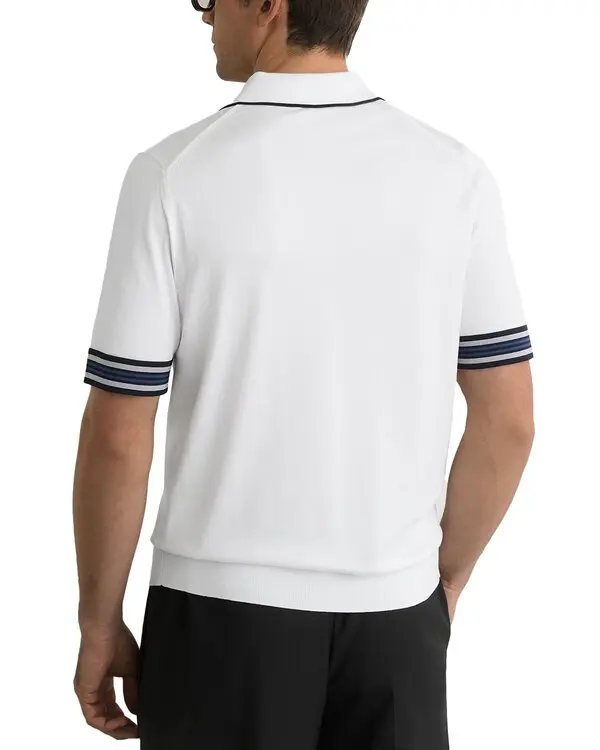 REISS Open Collar Stripe Polo Shirt - White