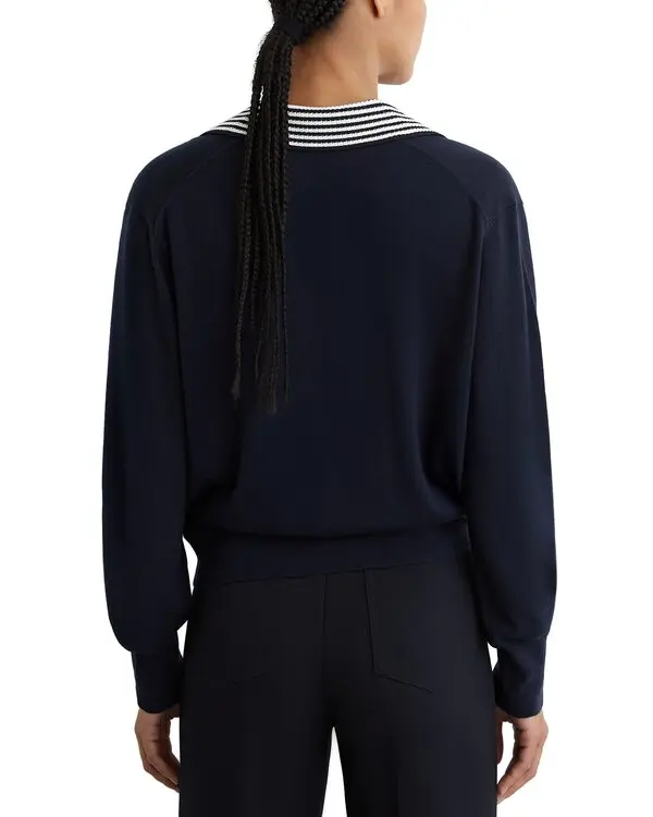 REISS Merino Wool V-neck Jumper - Navy/white