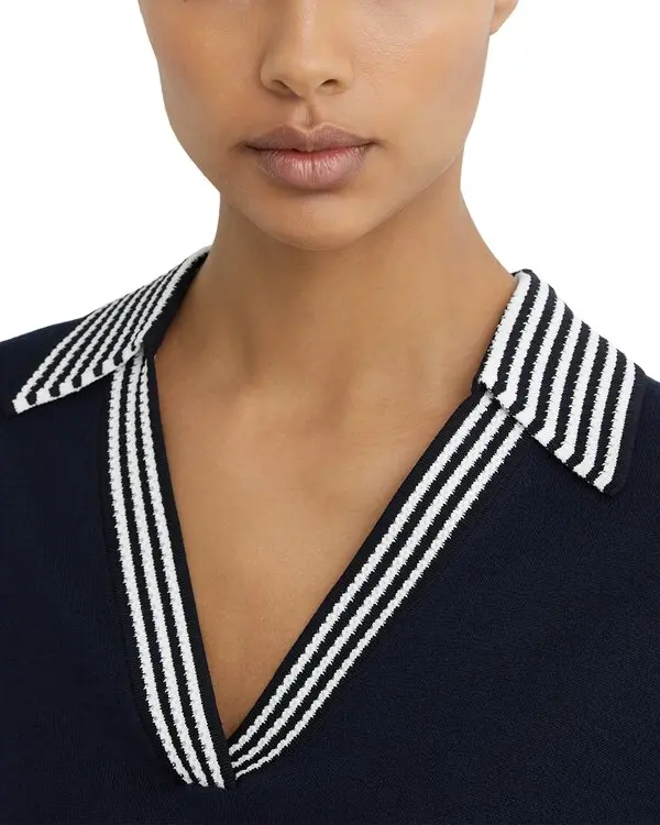 REISS Merino Wool V-neck Jumper - Navy/white