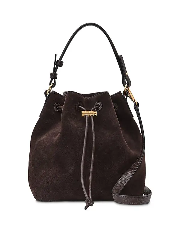 REISS Esther Suede Bucket Bag - Chocolate