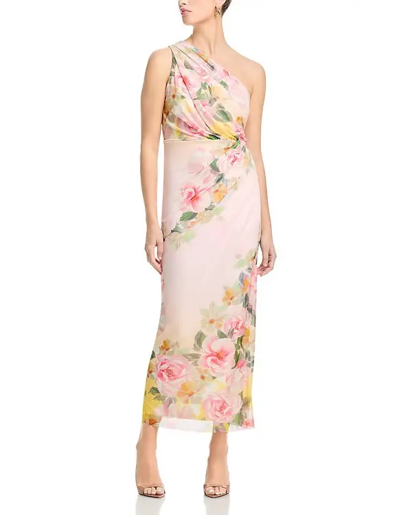 Aqua One-shoulder Floral Maxi Dress - Pink Multi