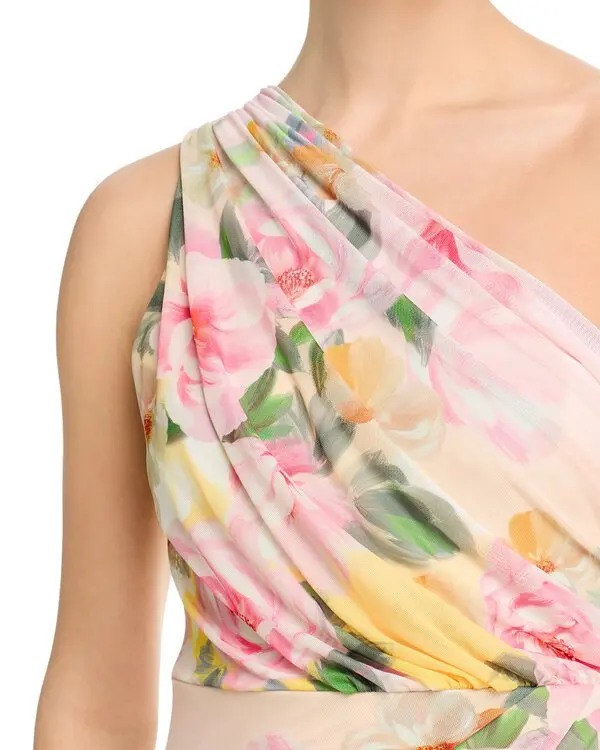 Aqua One-shoulder Floral Maxi Dress