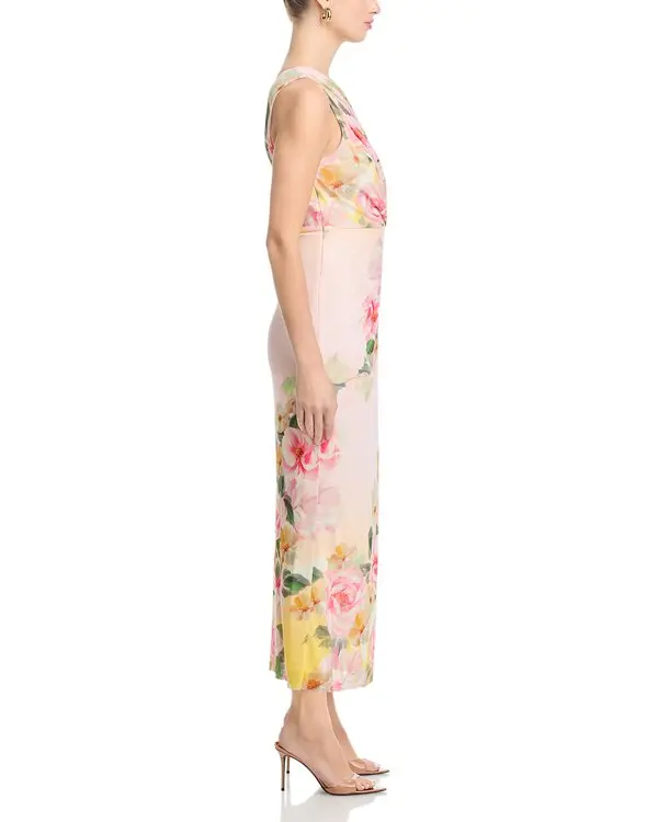 Aqua One-shoulder Floral Maxi Dress