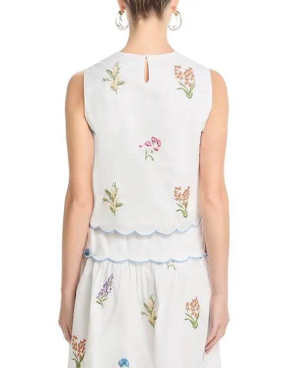 Aqua Embroidered Scallop Tank