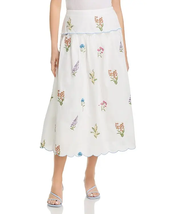 Aqua Scalloped Midi Skirt