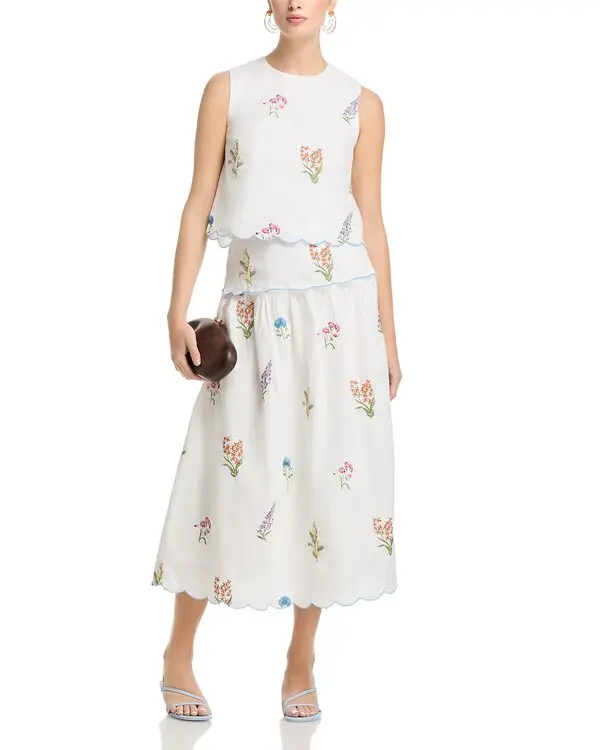 Aqua Scalloped Midi Skirt