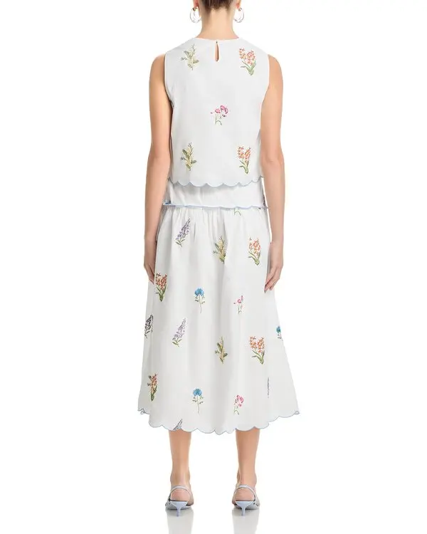 Aqua Scalloped Midi Skirt