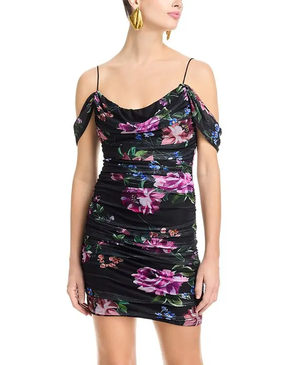 Aqua Mesh Floral Dress - Black/multi