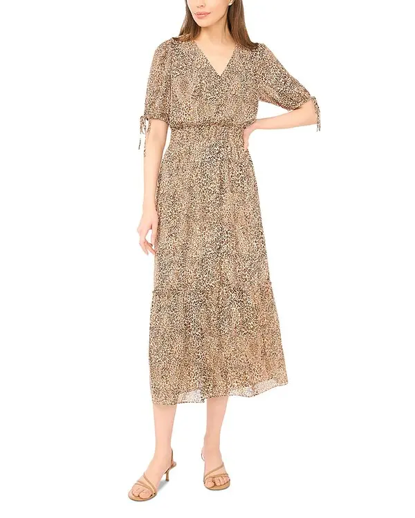 CECE DUPRAZ Tie Sleeve Smocked Midi Dress