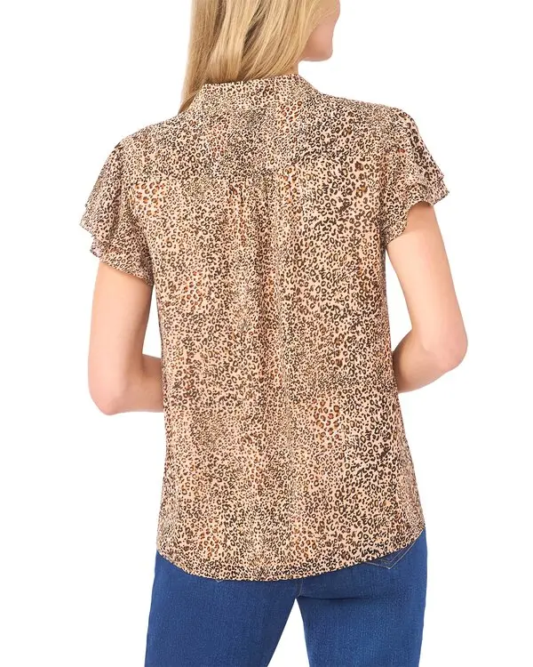 CECE DUPRAZ Flutter Sleeve Top With Leopard Print - Dune
