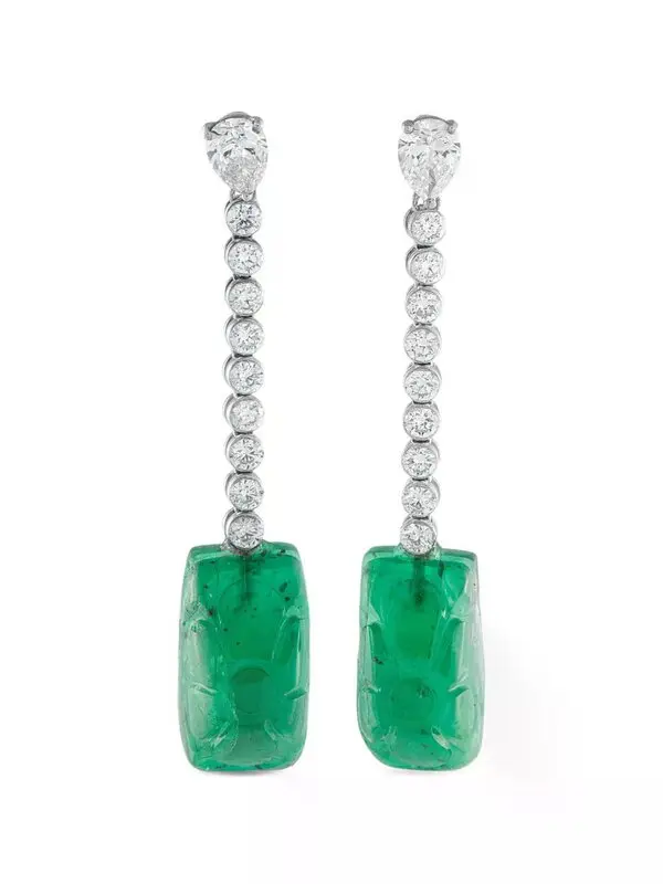 LB EXCLUSIVE Diamond And Emerald Drop Earrings - Silver