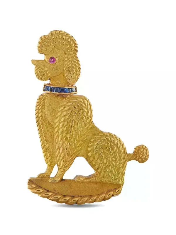 CARTIER Dog-motif Sapphire And Ruby Brooch - Gold
