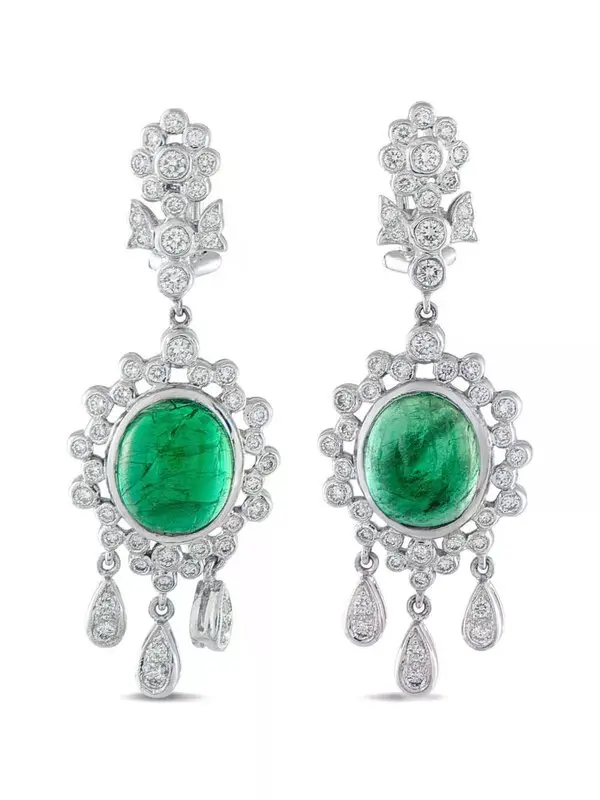 LB EXCLUSIVE Diamond And Emerald Drop Earrings - Silver
