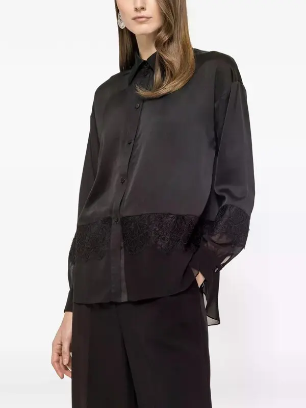 NISSA Lace-panelling Satin Shirt - Black