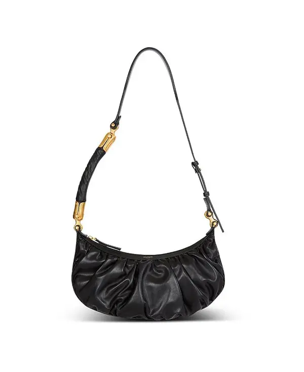 Balmain Ebene Hobo Bag In Calfskin Leather - Black