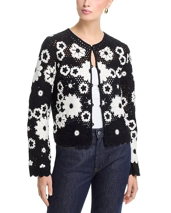 Aqua Crochet Flower Cardigan Sweater
