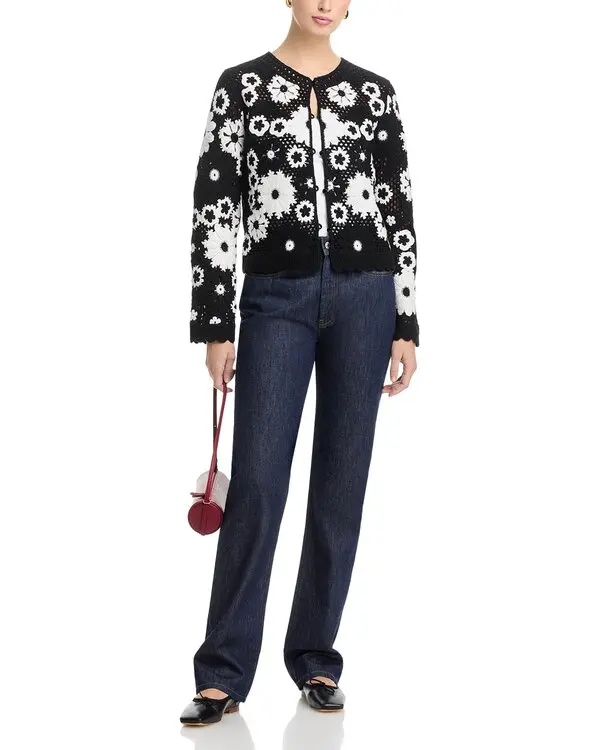 Aqua Crochet Flower Cardigan Sweater