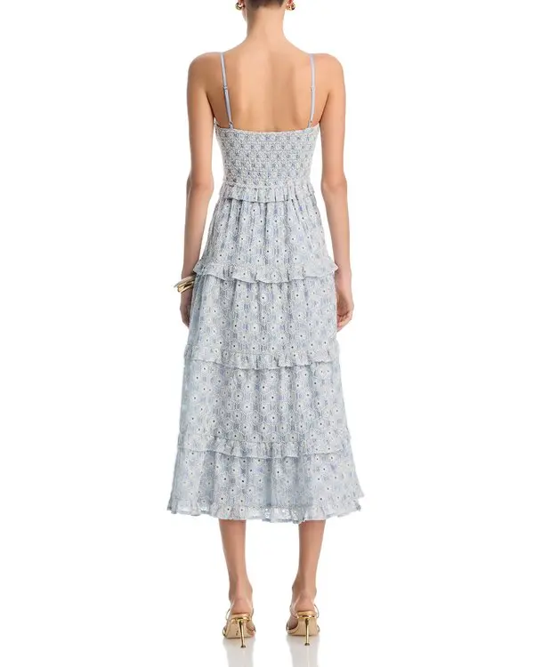 Aqua Embroidered Smocked Tier Midi Dress In Blue/White - 20% Off |  Editorialist