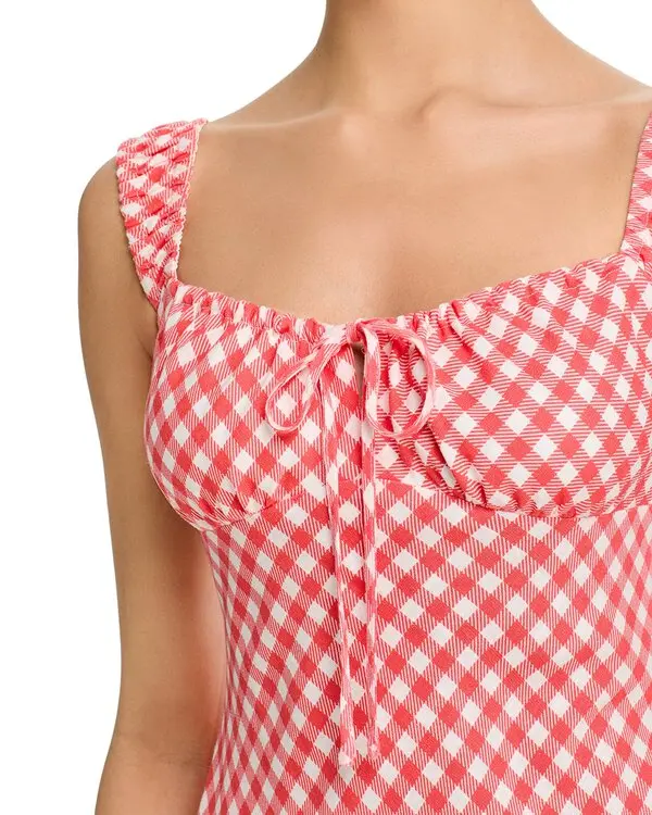 Aqua Gingham Midi Dress