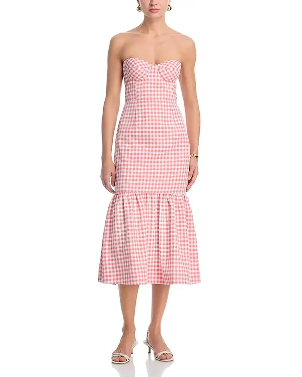 Aqua Gingham Strapless Dress - Rose/white