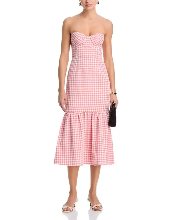 Aqua Gingham Strapless Dress
