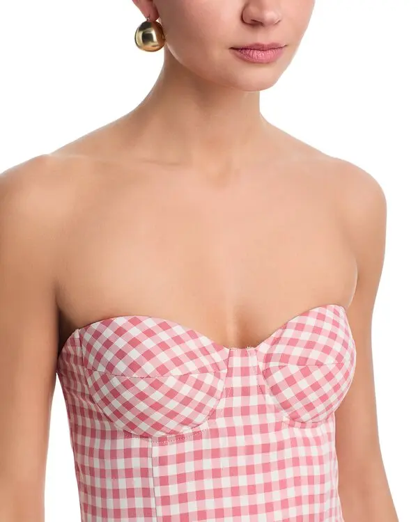 Aqua Gingham Strapless Dress