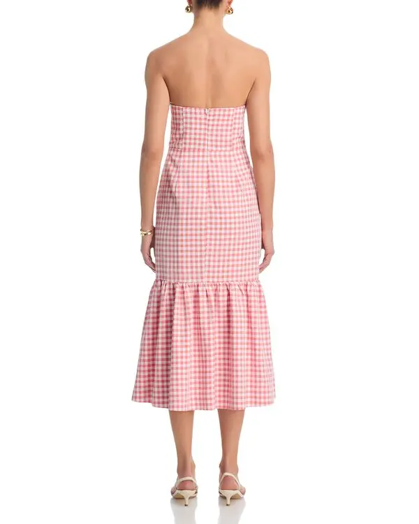 Aqua Gingham Strapless Dress