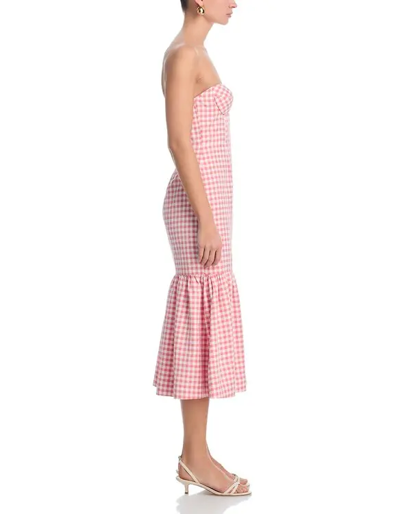 Aqua Gingham Strapless Dress